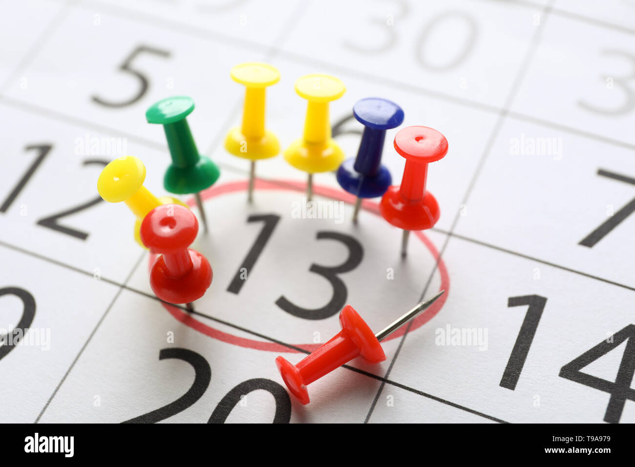 Calendar with date reminder and pins, closeup. Deadline concept Stock ...