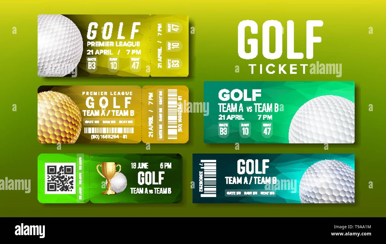 Stylish Design Tickets Visit Golf Game Set Vector Stock Vector Image ...
