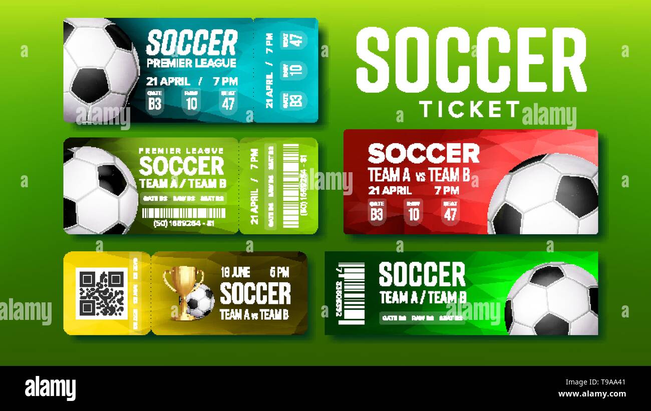 Stylish Tickets For Visit Soccer Match Set Vector Stock Vector Image ...