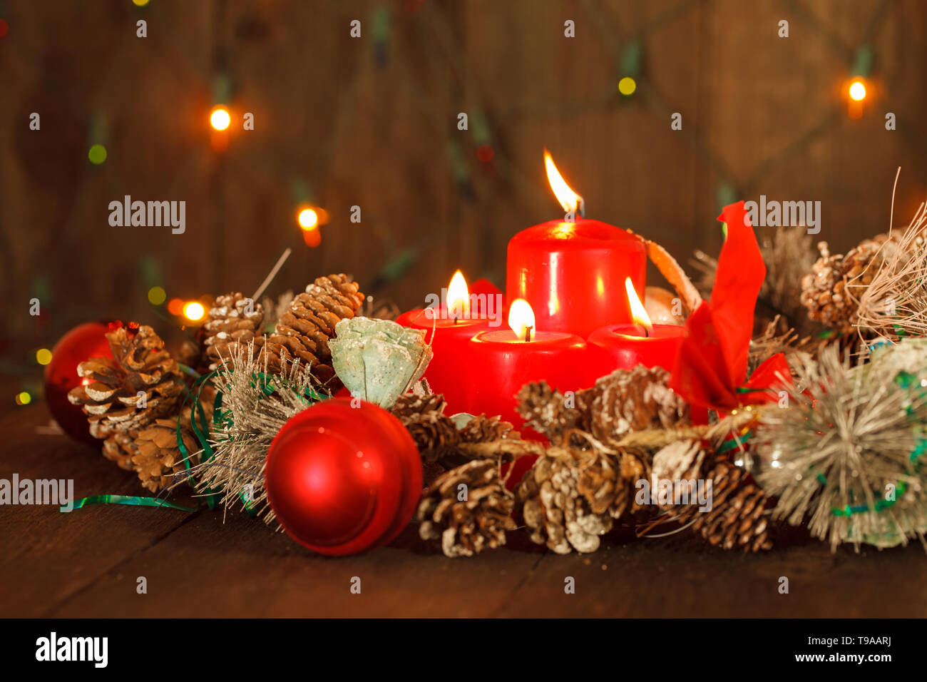 Christmas still life with candles Stock Photo - Alamy