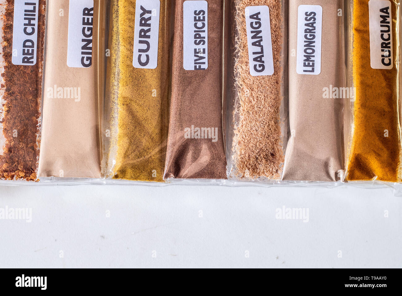 Cooking ingredients in pack white background with a space for a text ...