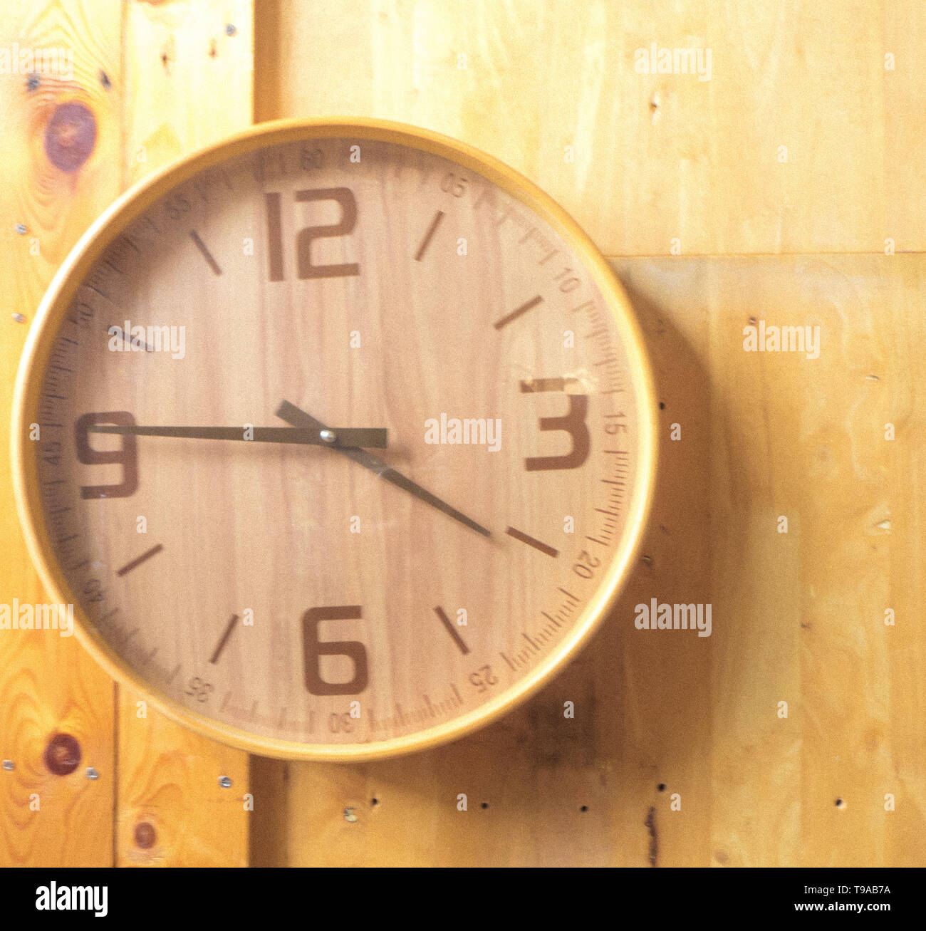 Wooden round wall watch - clock on wooden background eco nature ...