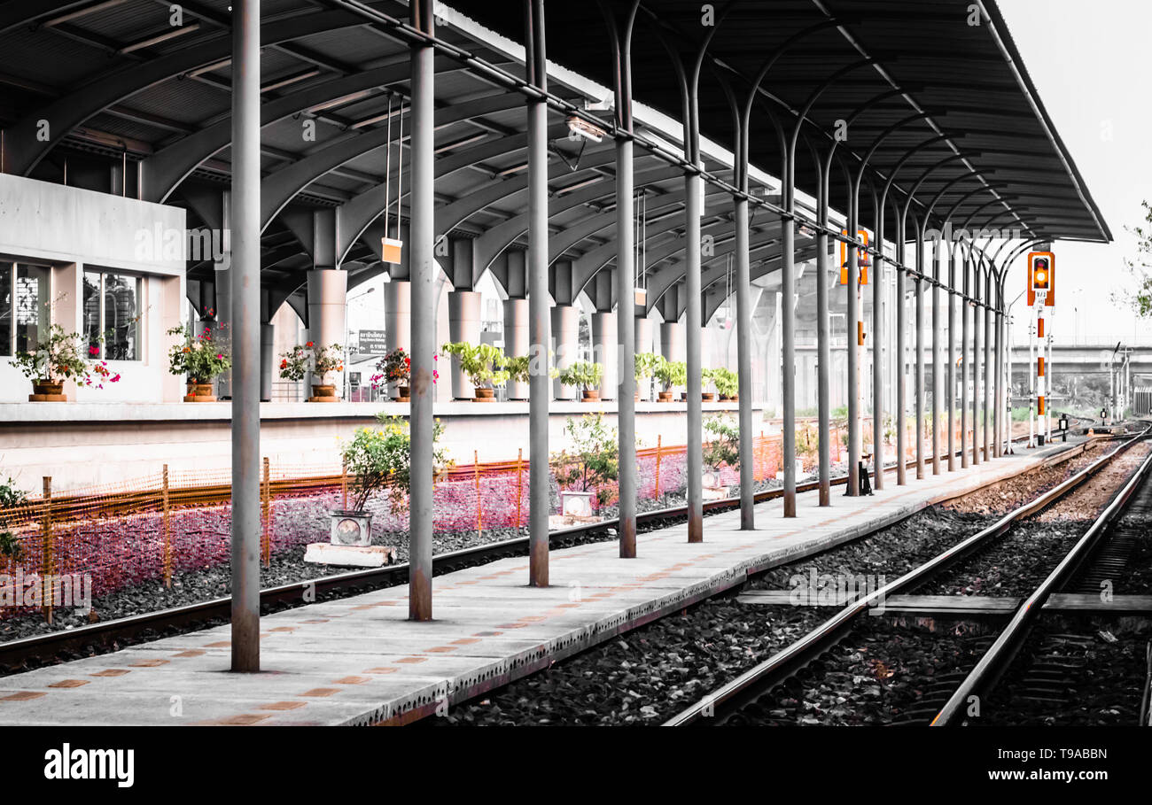 local railway station platform and traffic signage to stop people ...