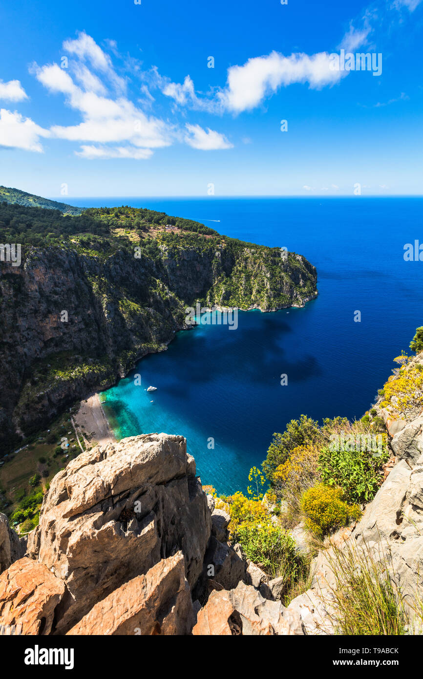 Small sea bay with green forest and deep blue water Stock Photo - Alamy