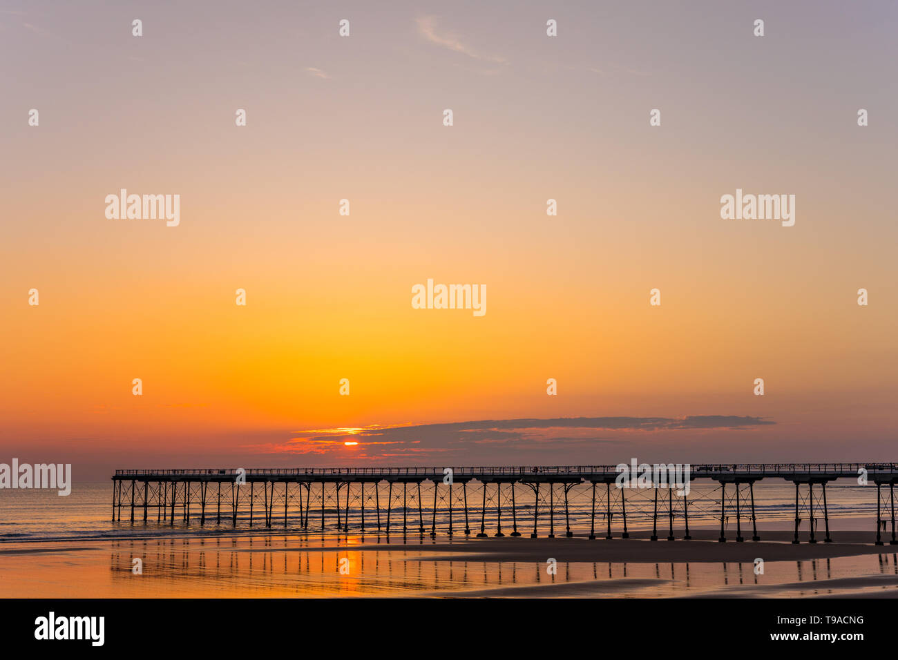 Saltburn's landmark pier at sunrise. Located on the north east coast of ...