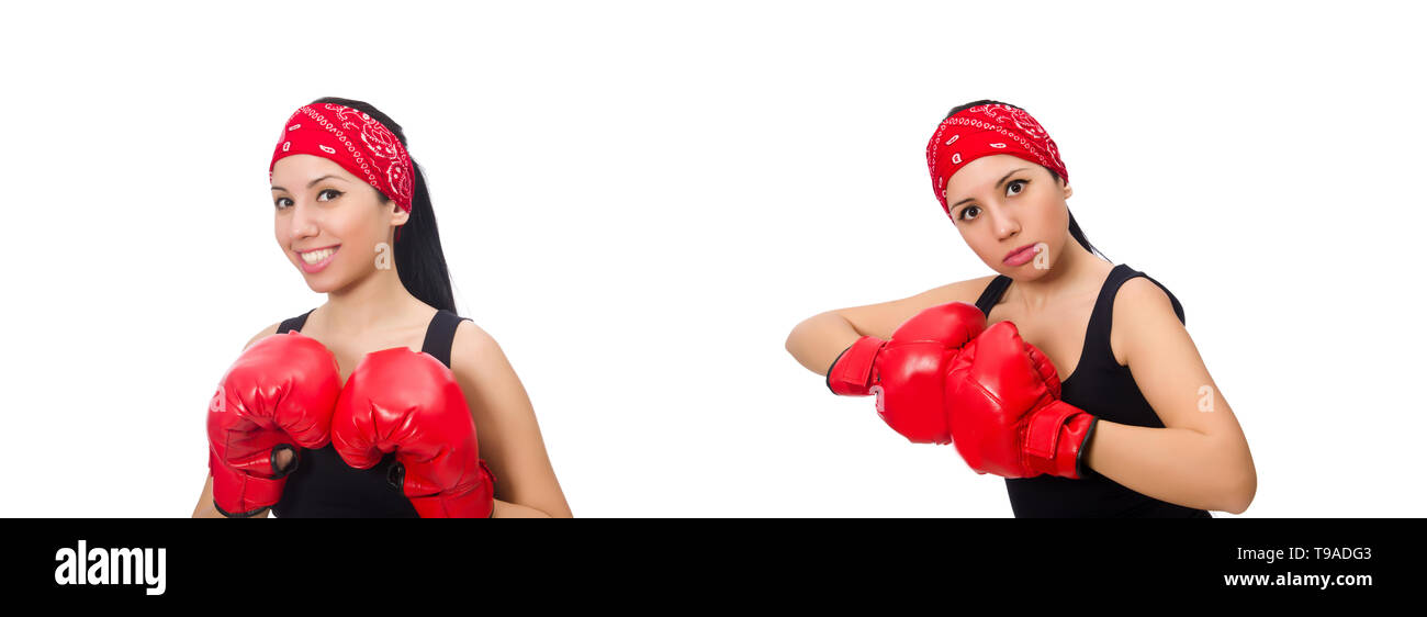 Woman boxer isolated on the white Stock Photo - Alamy