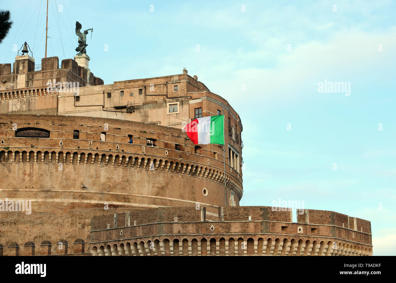 Italian flag waving outside Castel Sant'Angelo in Rome Stock Photo - Alamy