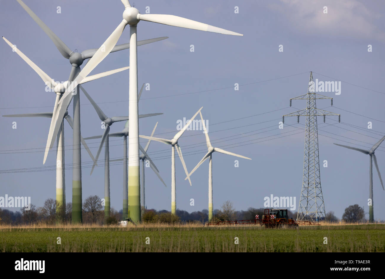 Power lines and wind farm hi-res stock photography and images - Alamy