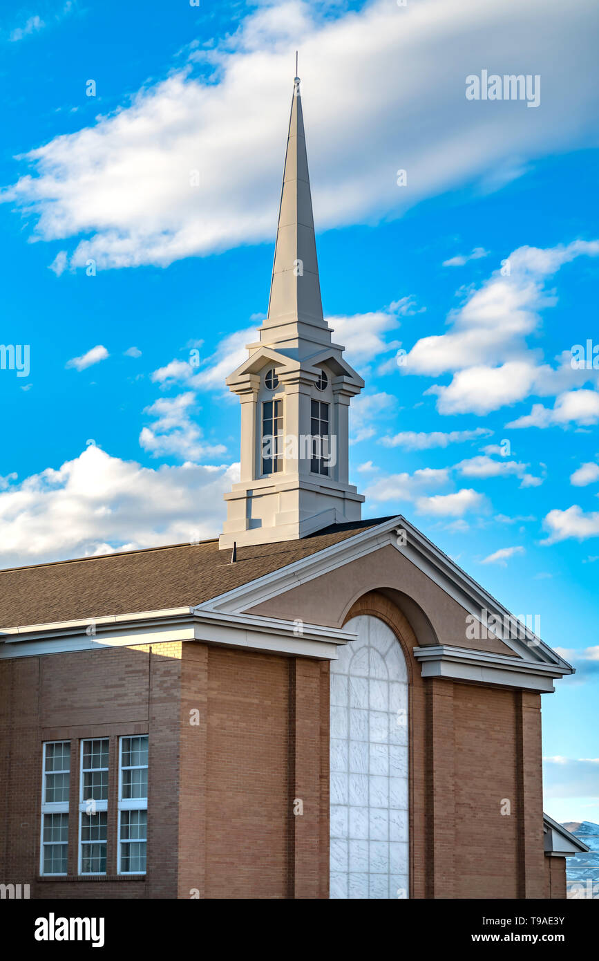 White Church Steeple With Blue Sky High Resolution Stock Photography ...