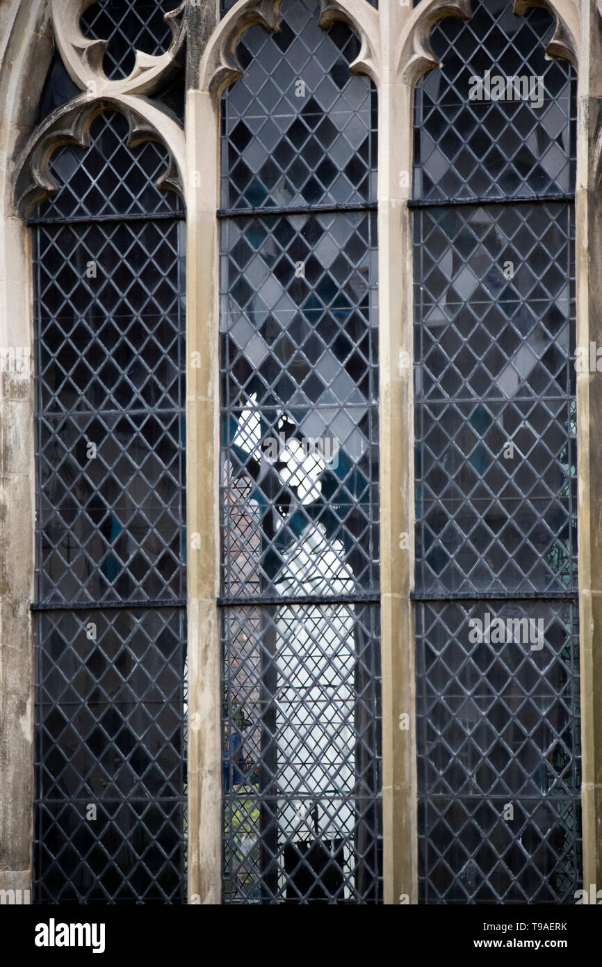 Leaded windows with stonework frames to historic ecclesiastical ...