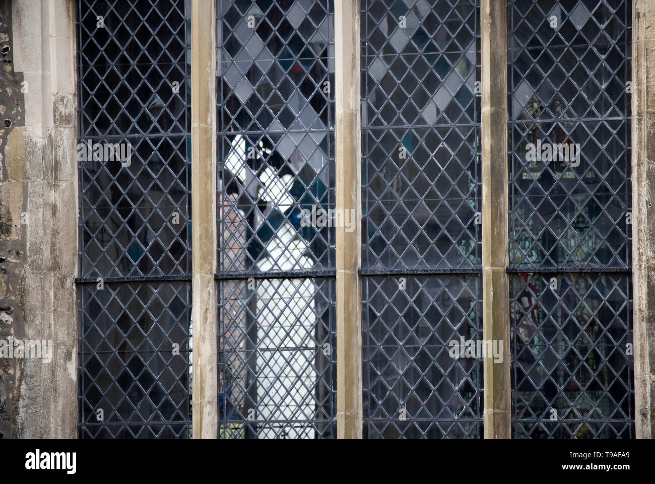 Leaded windows with stonework frames to historic ecclesiastical ...