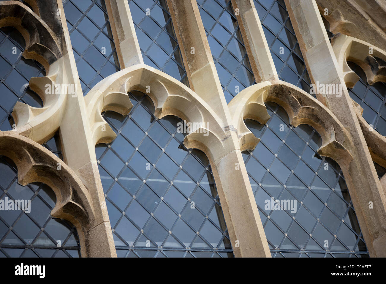 Leaded windows with stonework frames to historic ecclesiastical ...
