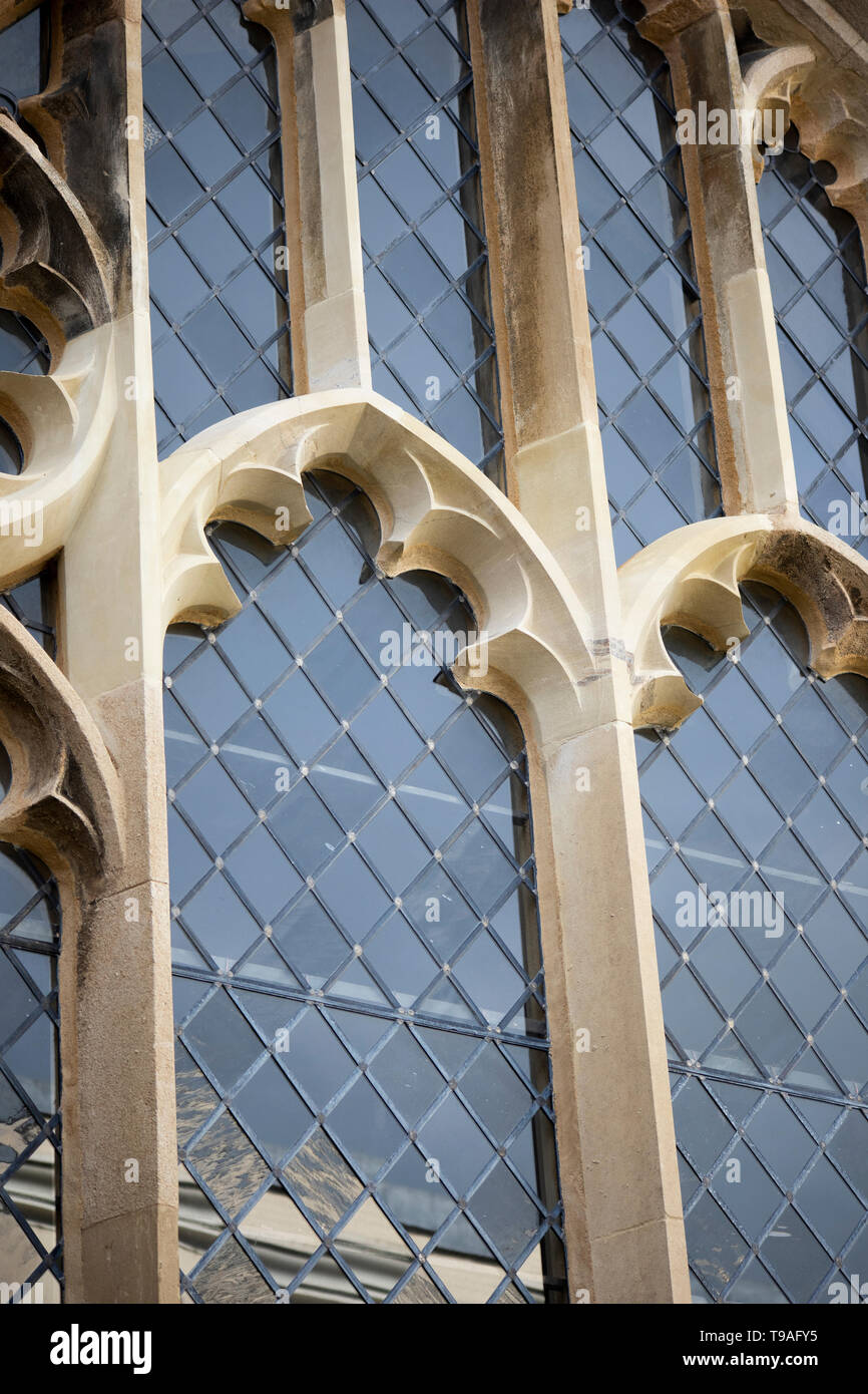 Leaded windows with stonework frames to historic ecclesiastical ...