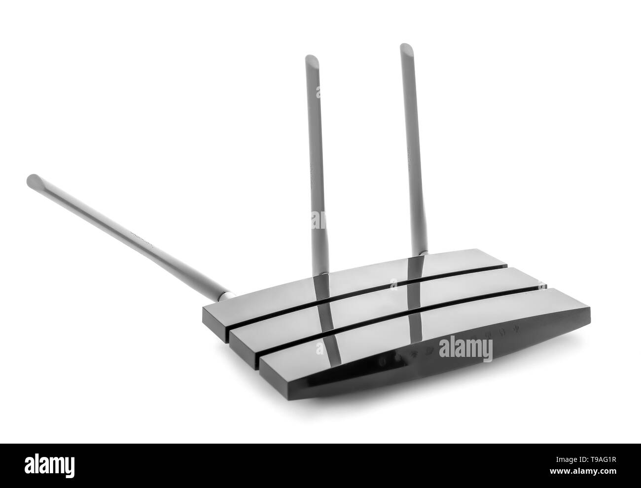 Modern wi-fi router on white background Stock Photo - Alamy