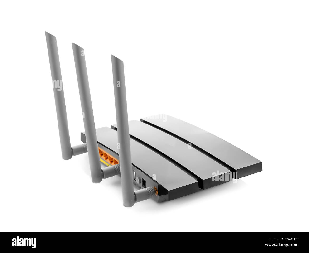 Modern wi-fi router on white background Stock Photo - Alamy