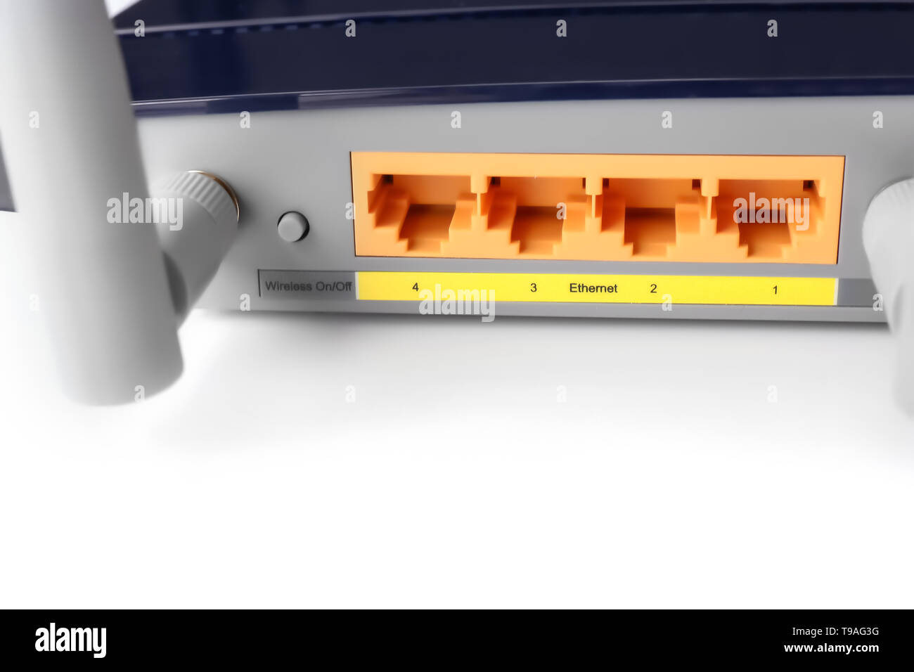 Modern wi-fi router on white background Stock Photo - Alamy