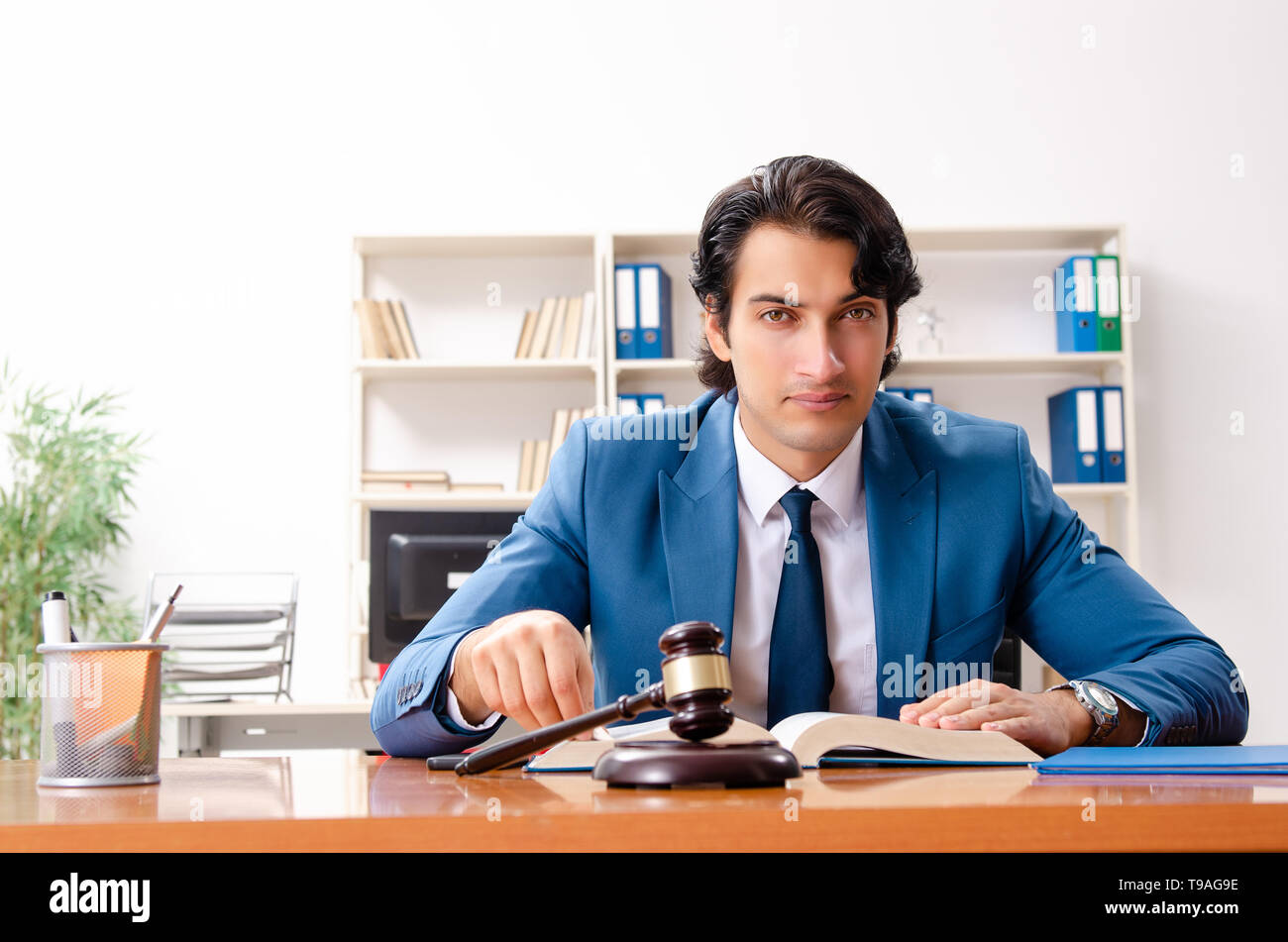 Young handsome judge sitting in courtroom Stock Photo - Alamy