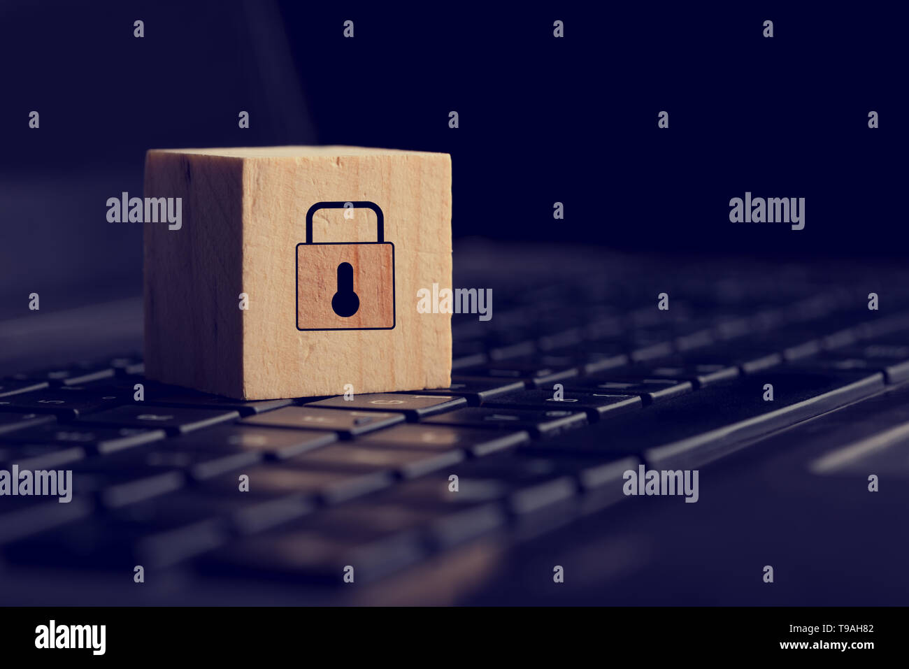Close Up of Block with Lock Graphic on Black Computer Keyboard in ...
