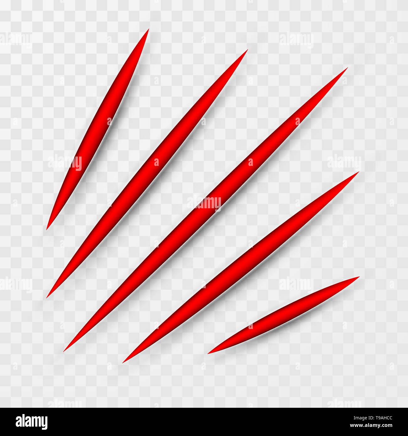 Red scratch set. Claws scratching animal scrape track. Vector ...