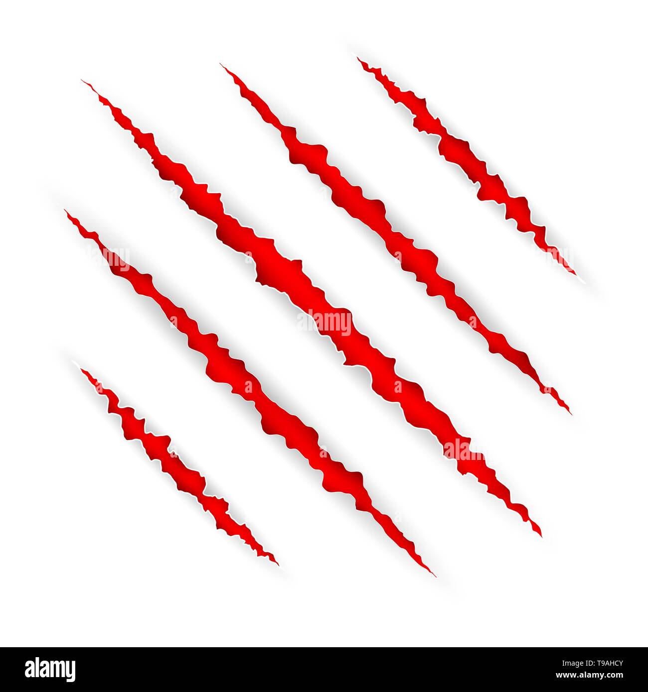 Red scratch set. Claws scratching animal scrape track. Vector ...
