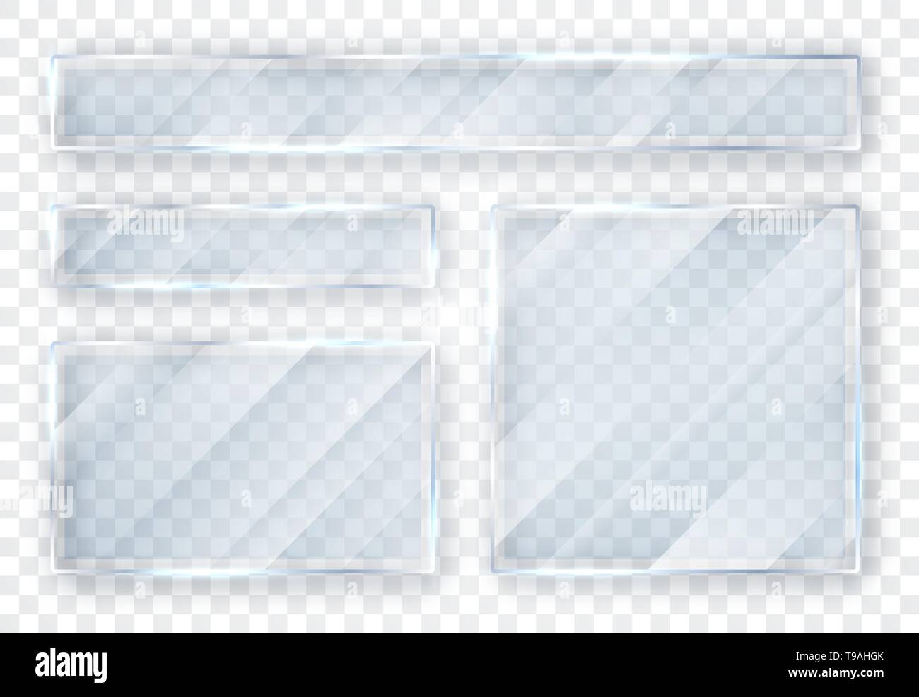 Glass plates set. Glass banners on transparent background. Flat glass ...