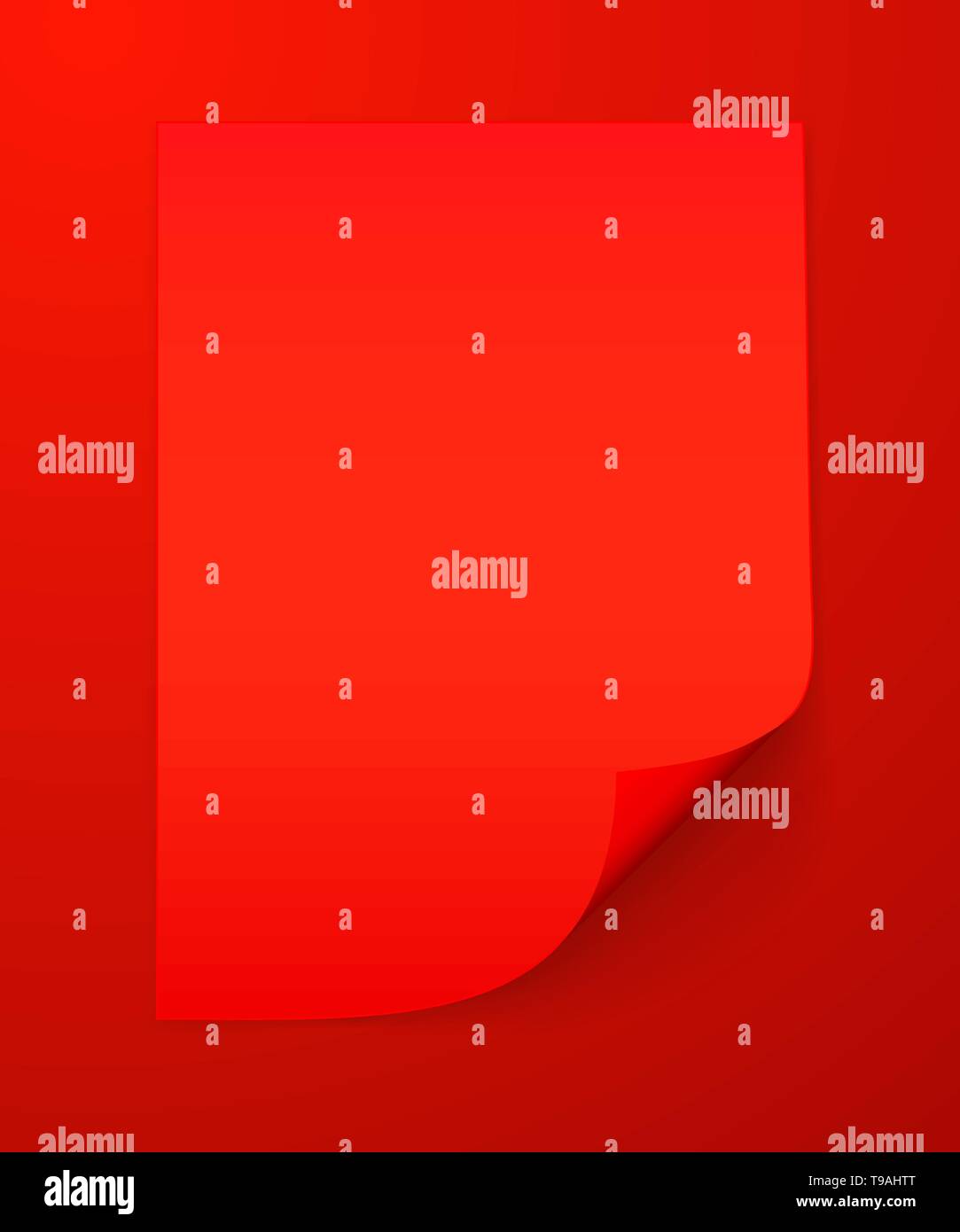 Blank A4 sheet of red paper with curled corner and shadow, template for ...