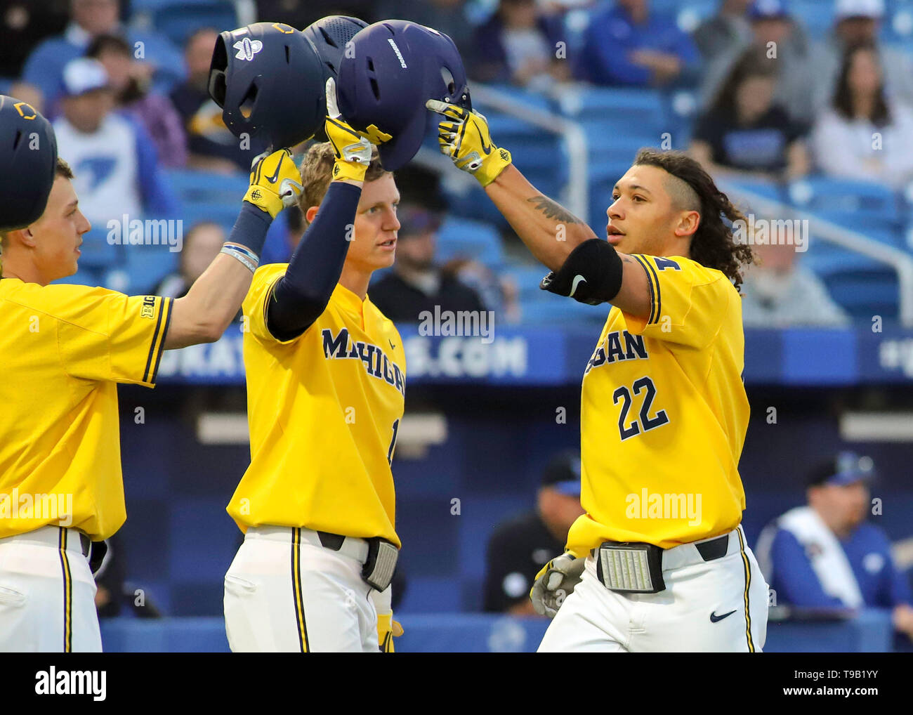 Lexington, KY, USA. 14th May, 2019. Michigan's Jordan Brewer celebrates ...