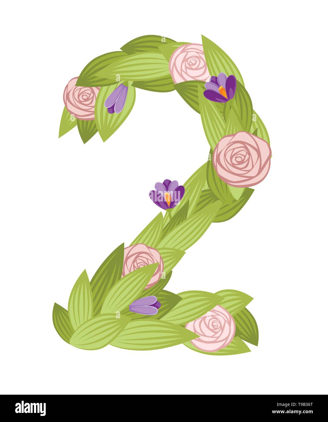 Number two. Cartoon flower font design. Number 2 with flowers and ...