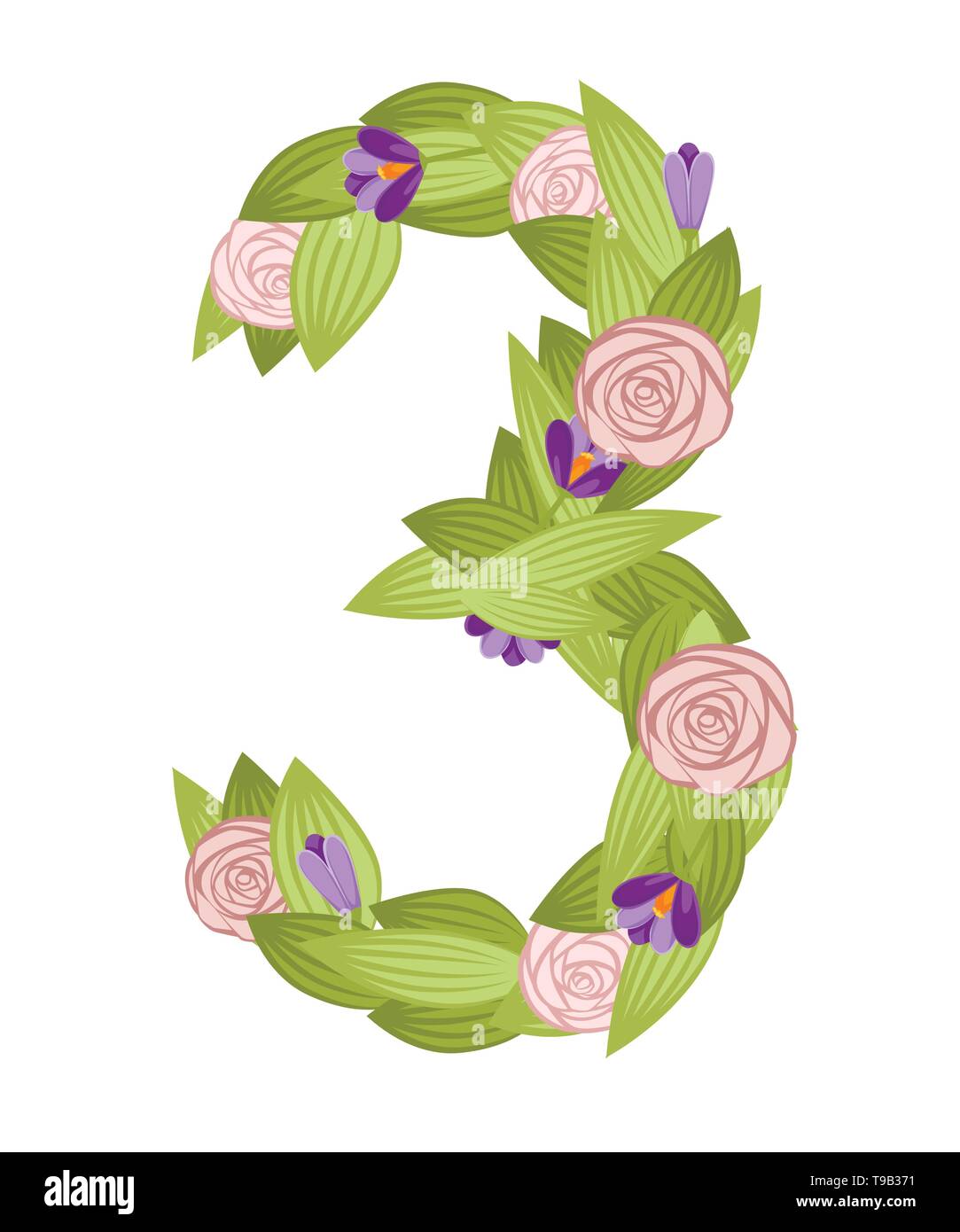 Number three. Cartoon flower font design. Number 3 with flowers and ...