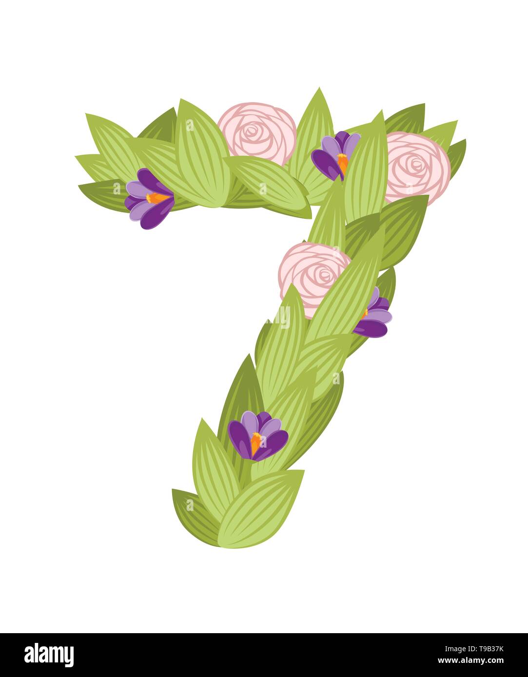 Number seven. Cartoon flower font design. Number 7 with flowers and ...