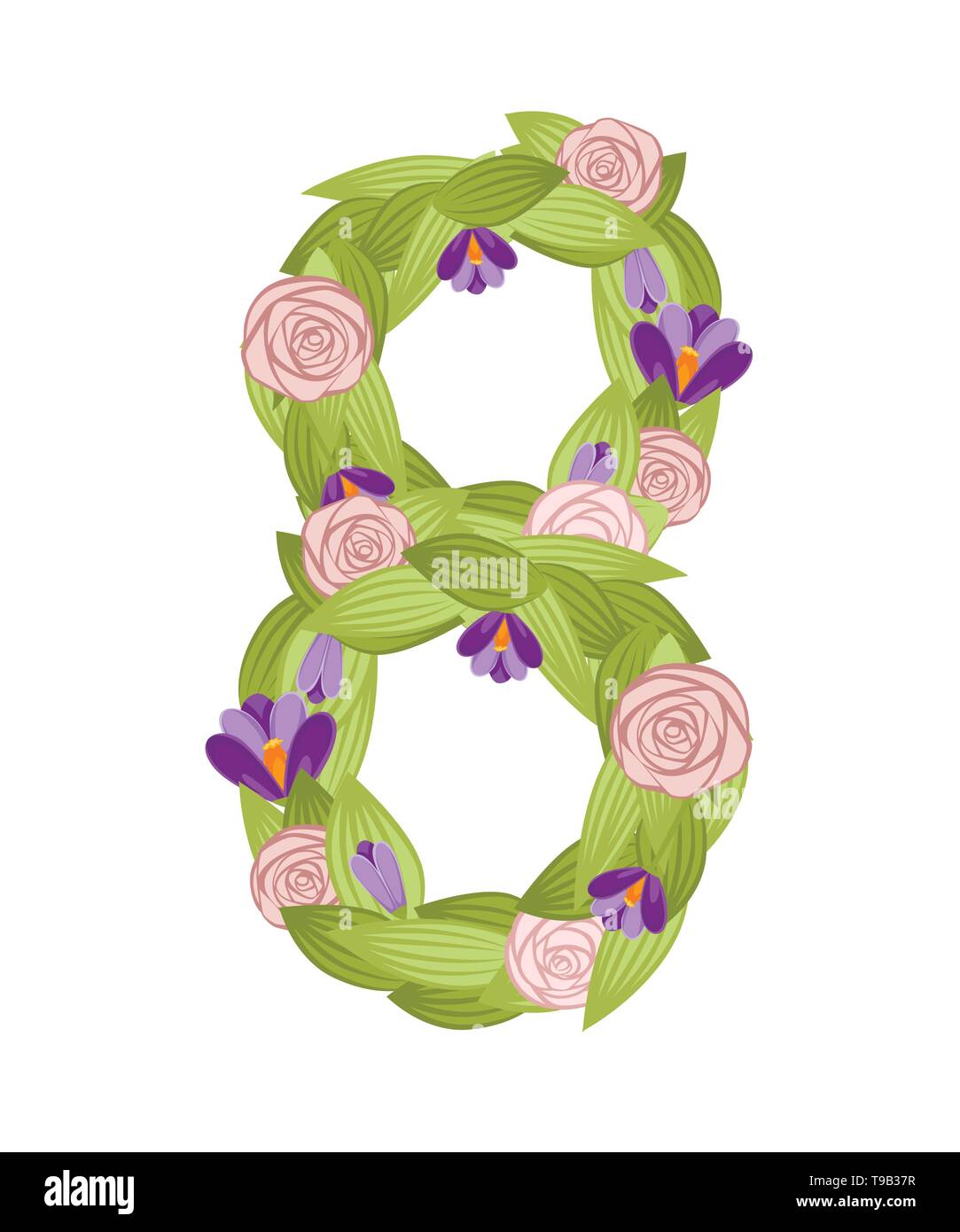 Number eight. Cartoon flower font design. Number 8 with flowers and ...