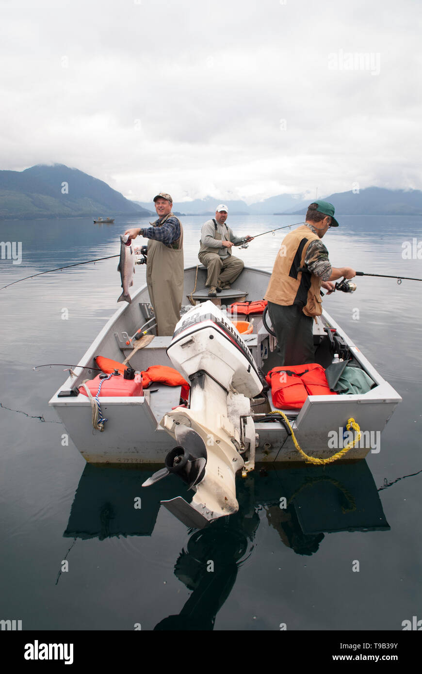 Salmon fishermen fishing for Silver (Coho) salmon at Fidlago Inlet ...