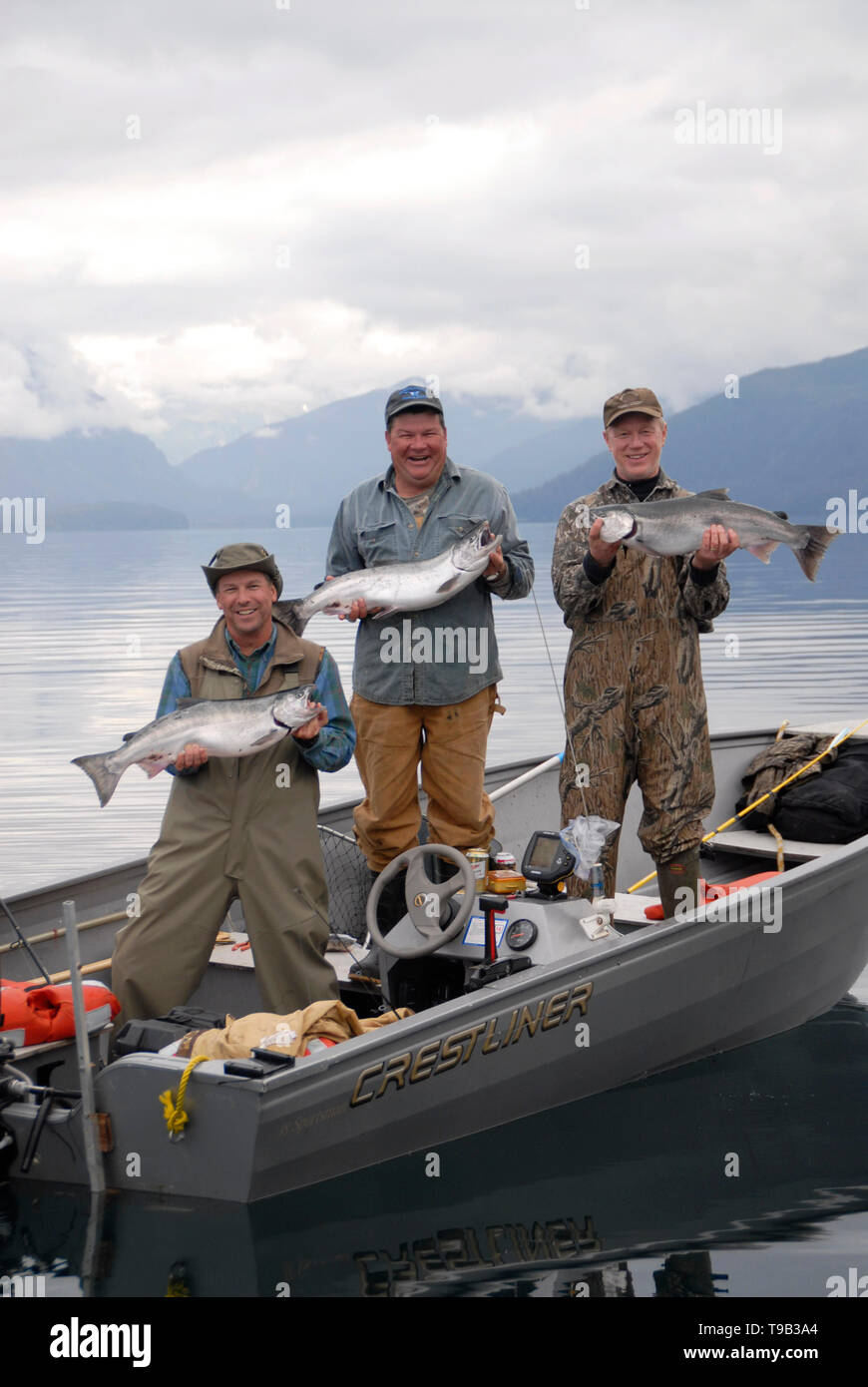 Salmon fishermen fishing for Silver (Coho) salmon at Fidlago Inlet ...