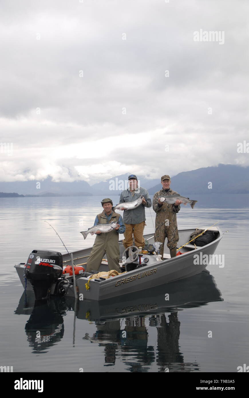 Salmon fishermen fishing for Silver (Coho) salmon at Fidlago Inlet ...