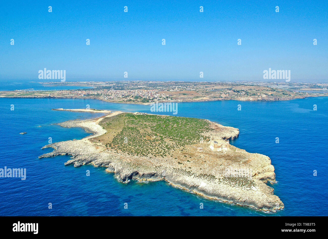 Aerial view of the fortress in Capo Passero fo Portopalo, Syracuse ...
