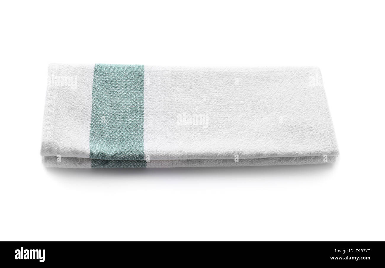 Clean kitchen towel on white background Stock Photo - Alamy