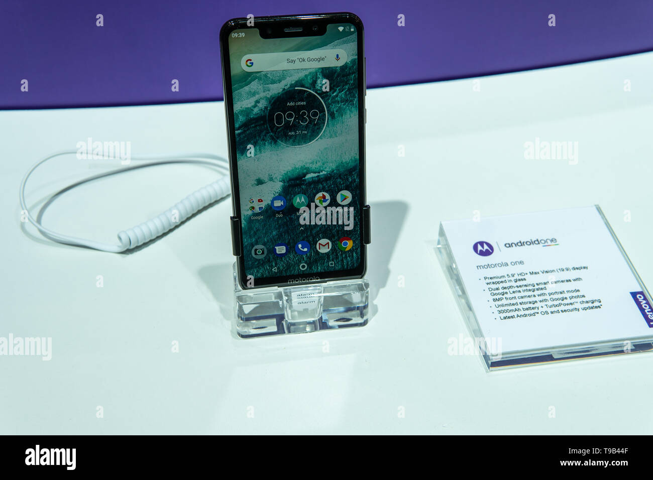 Motorola Moto smartphone on display, with Android at Motorola ...