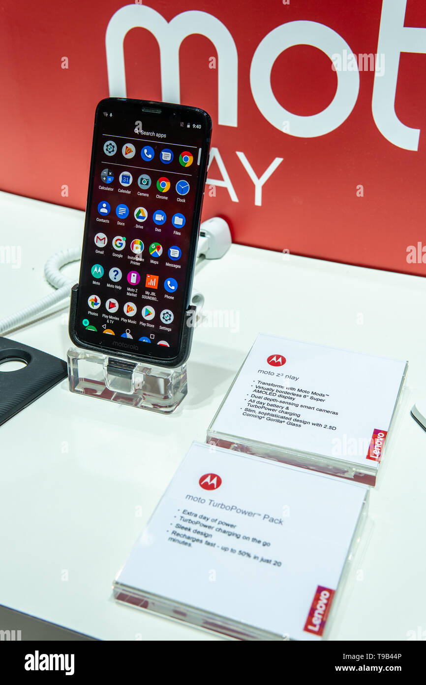Motorola Moto smartphone on display, with Android at Motorola ...
