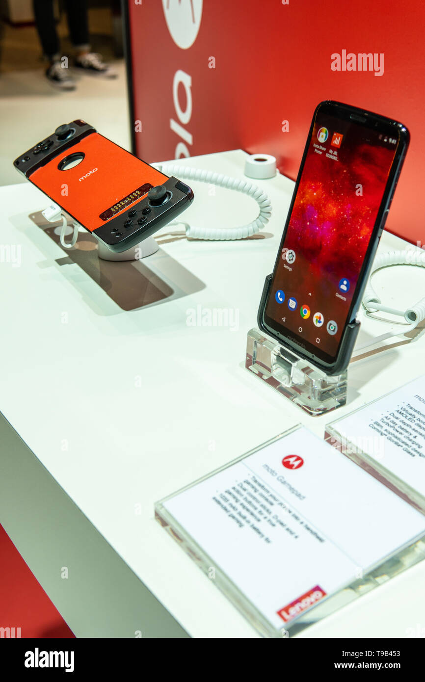 Motorola Moto smartphone on display, with Android at Motorola ...