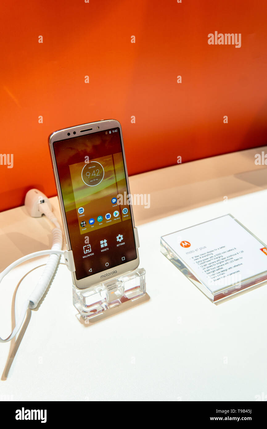 Motorola Moto smartphone on display, with Android at Motorola ...