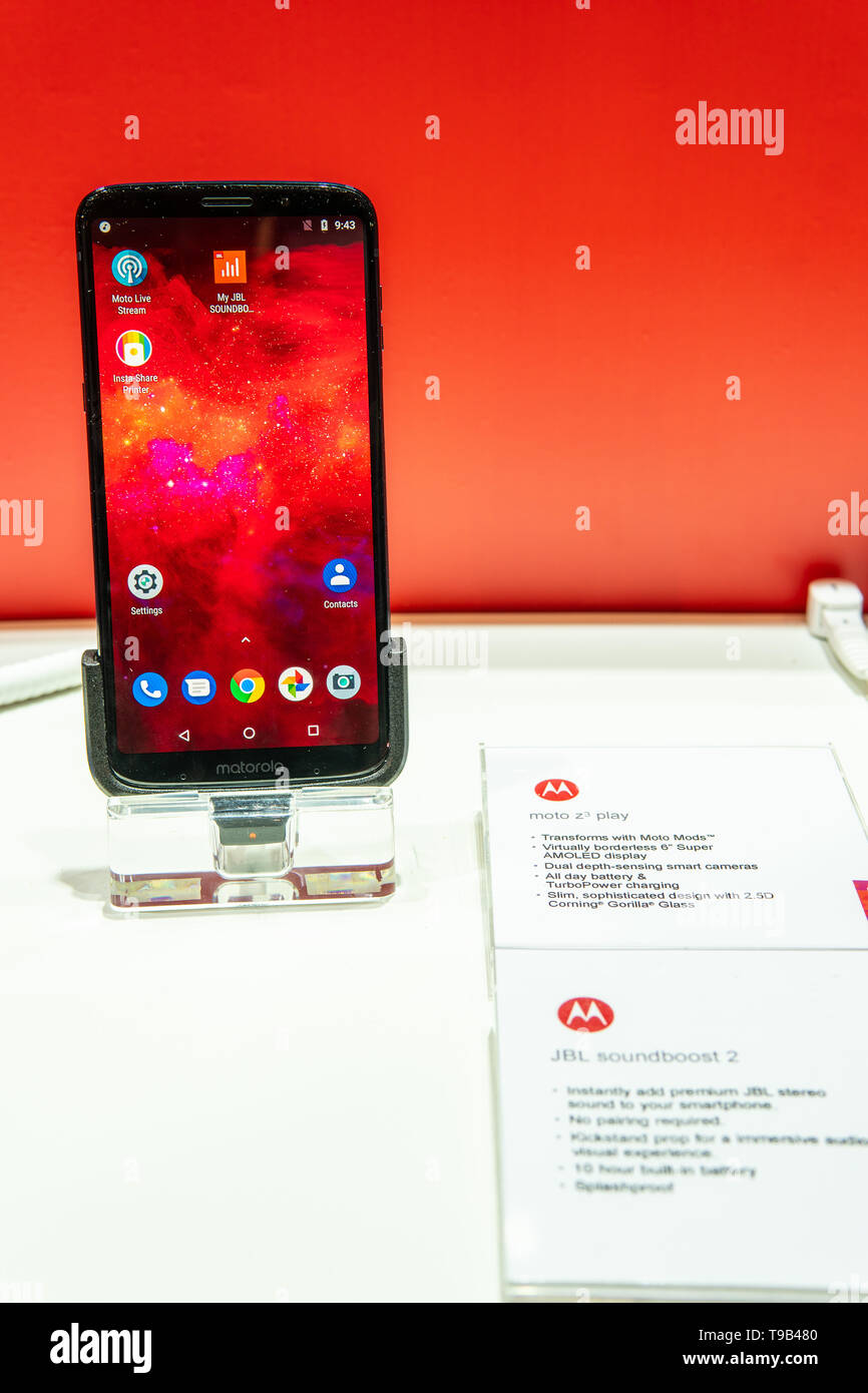 Motorola Moto smartphone on display, with Android at Motorola ...