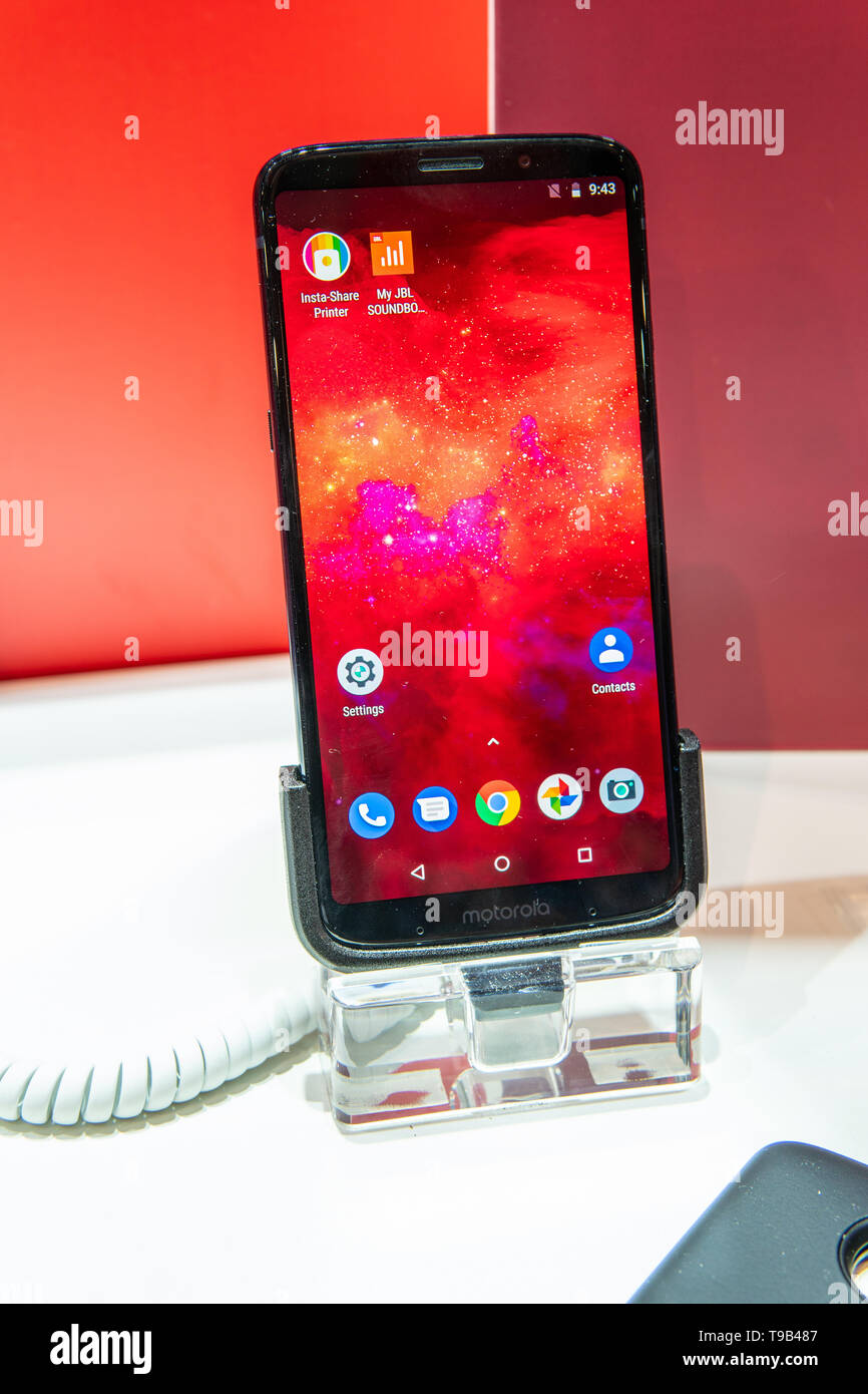Motorola Moto smartphone on display, with Android at Motorola ...