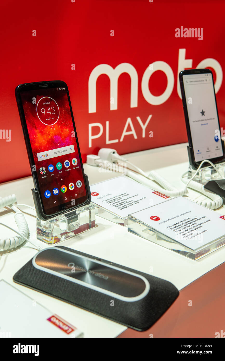 Motorola Moto smartphone on display, with Android at Motorola ...