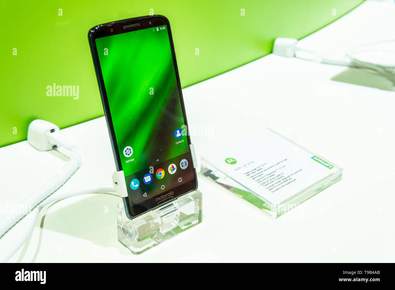 Motorola Moto smartphone on display, with Android at Motorola ...