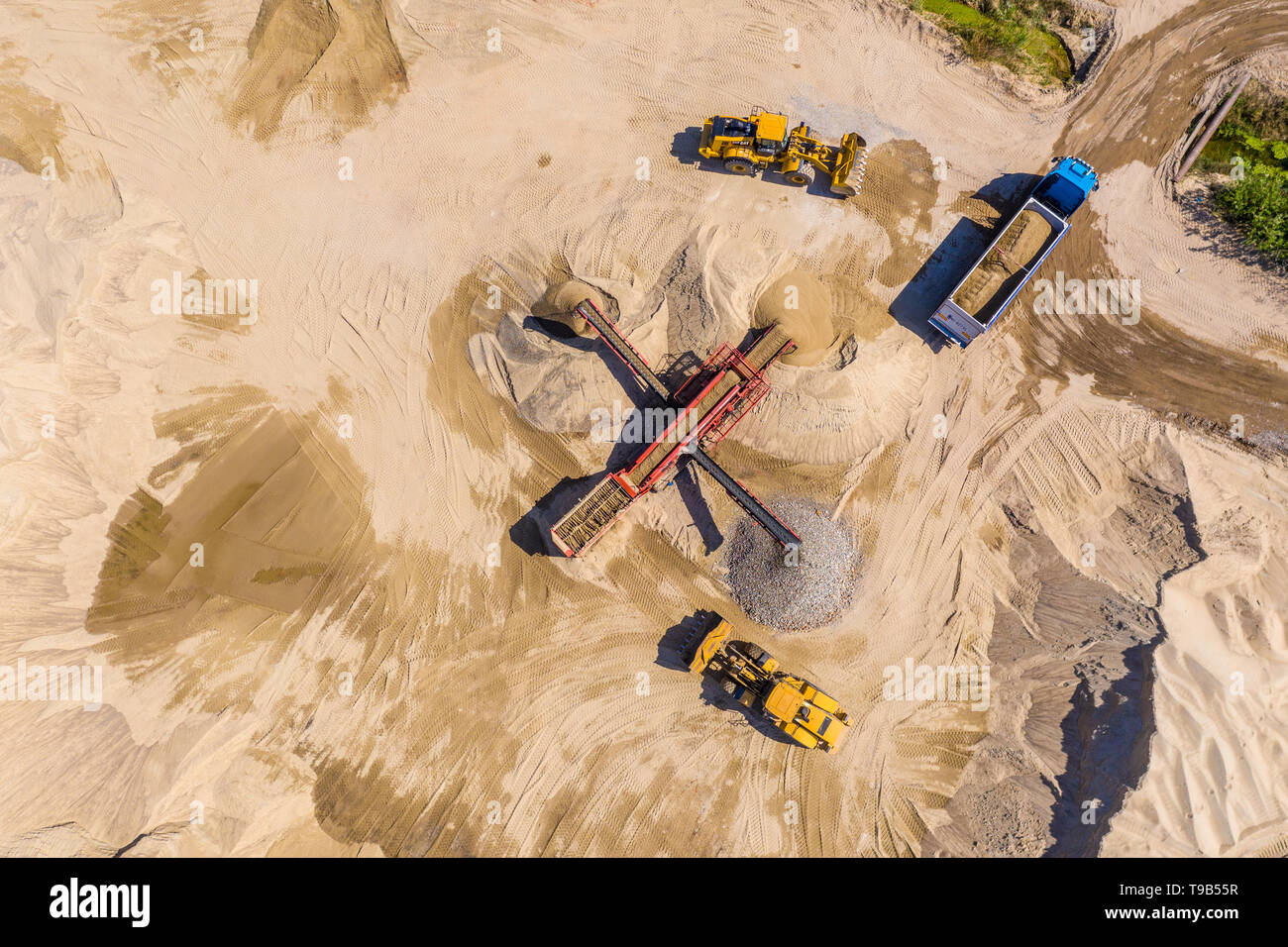 Aerial view over monohydrallite mine field. Sand mine. View from above ...