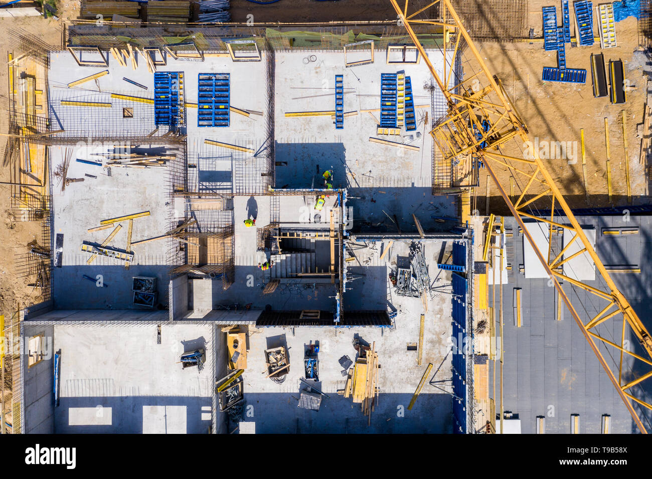 Construction site and equipment - aerial view. Residential Building ...