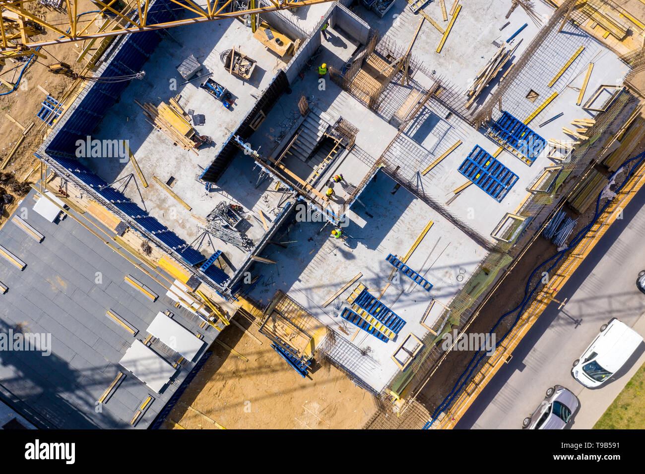 Construction site and equipment - aerial view. Residential Building ...