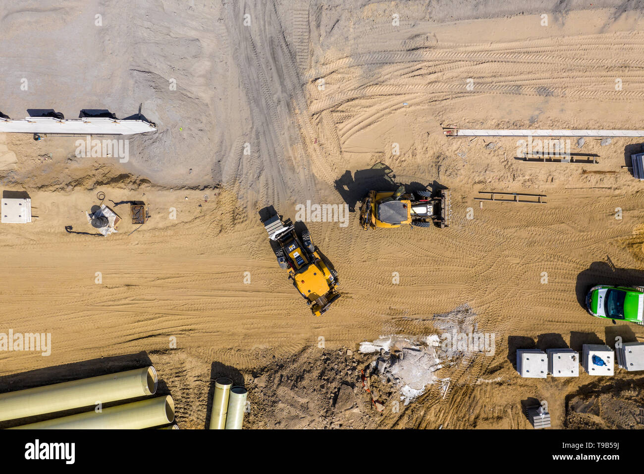 New road construction site aerial view. Highway Stock Photo - Alamy