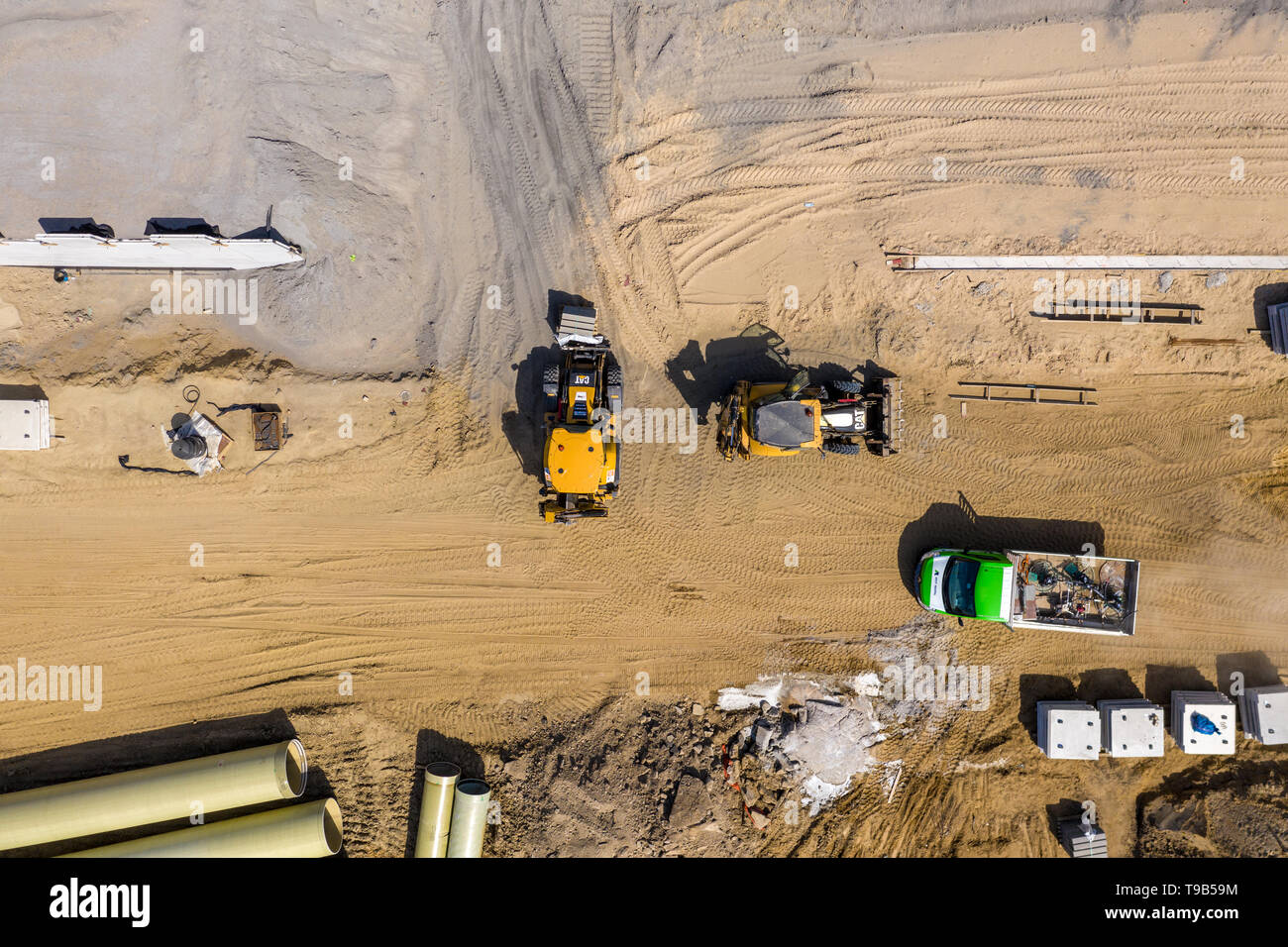 New road construction site aerial view. Highway Stock Photo - Alamy