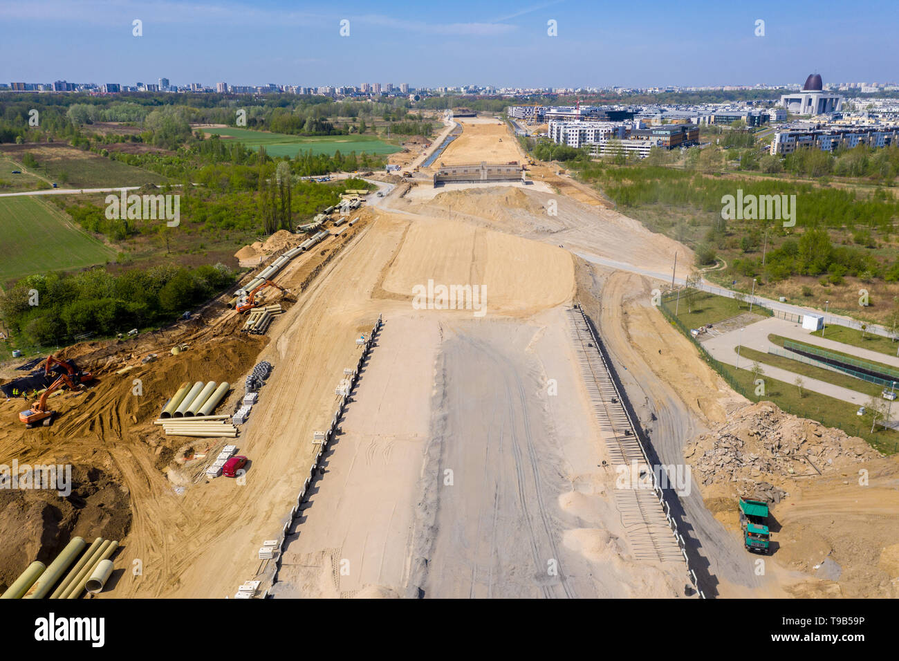 New road construction site aerial view. Highway Stock Photo - Alamy